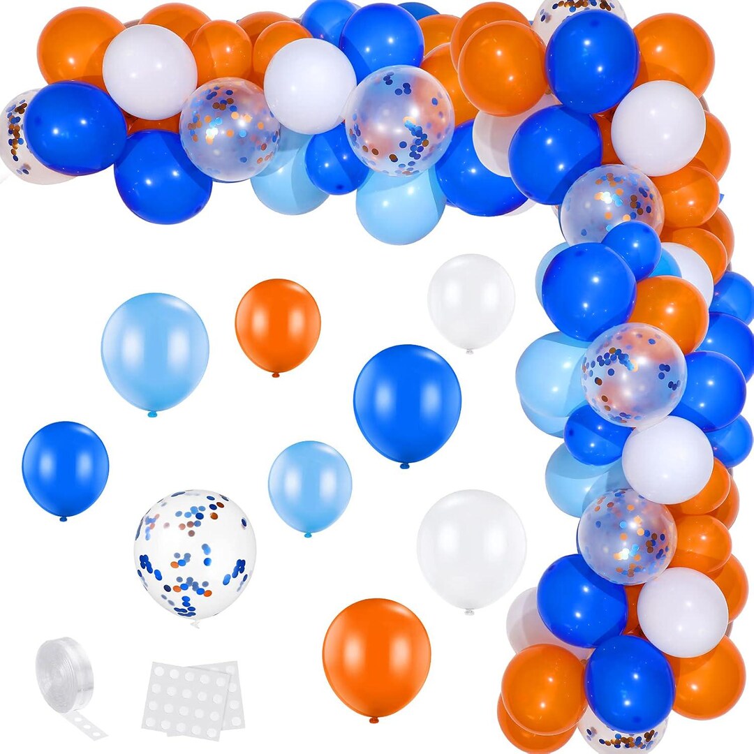 110pcs Blue Orange Balloon Arch Kit Latex Confetti Balloons for Kids ...