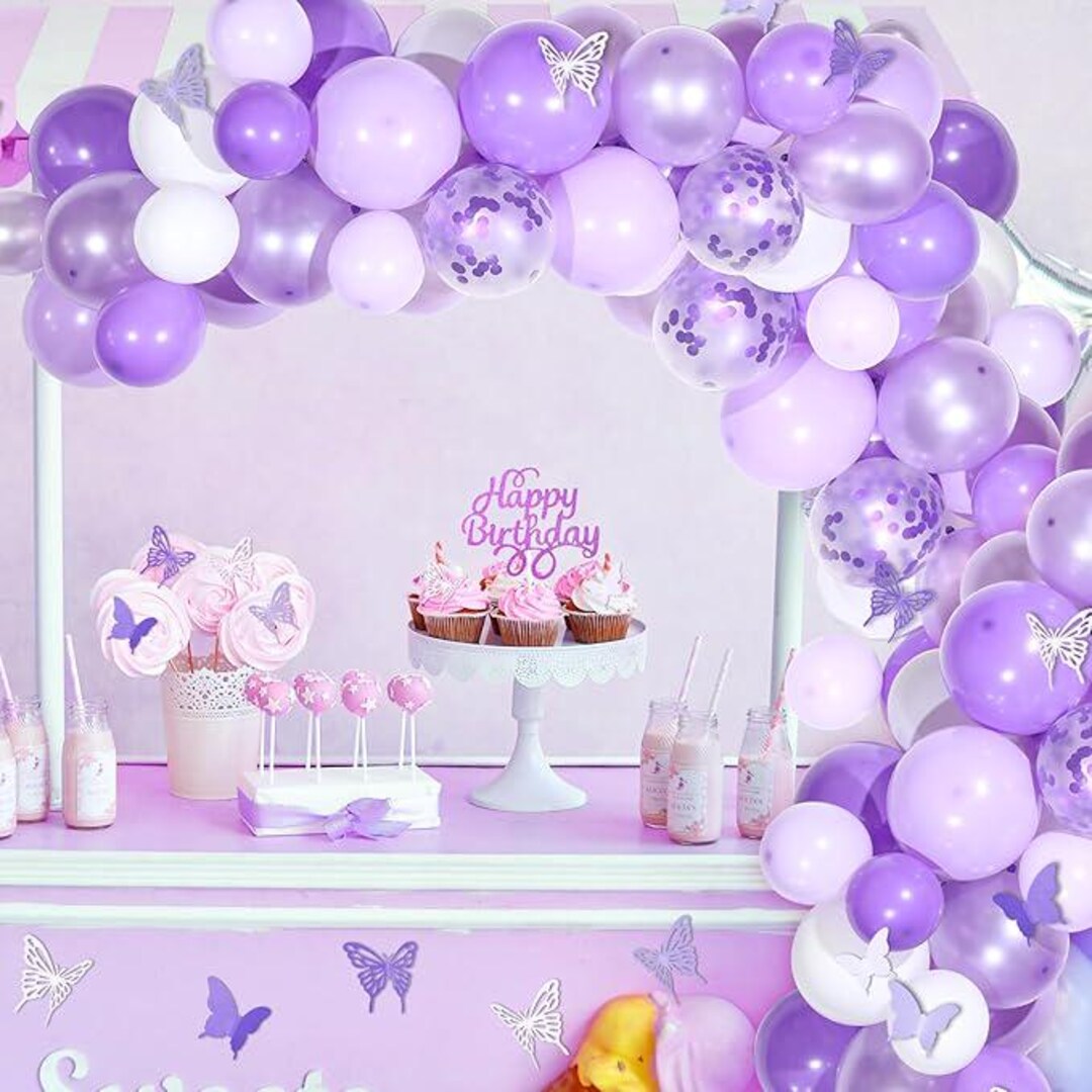 151pcs Purple Butterfly Balloon Garland Kit Baby Shower Birthday ...