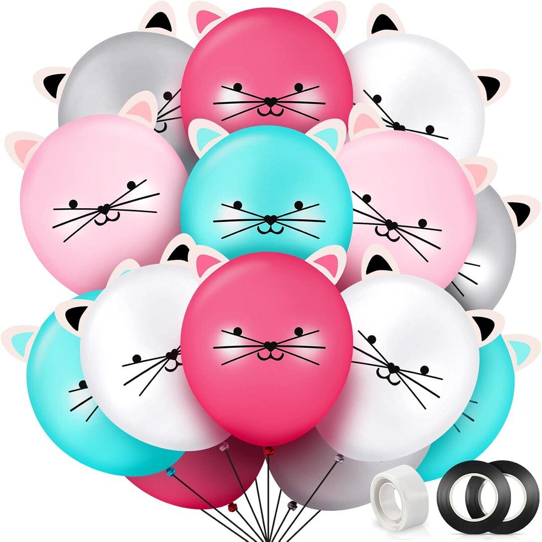 50pcs 12-inch Kitty Balloons With Ears, 5 Colors for Cat-themed Parties ...