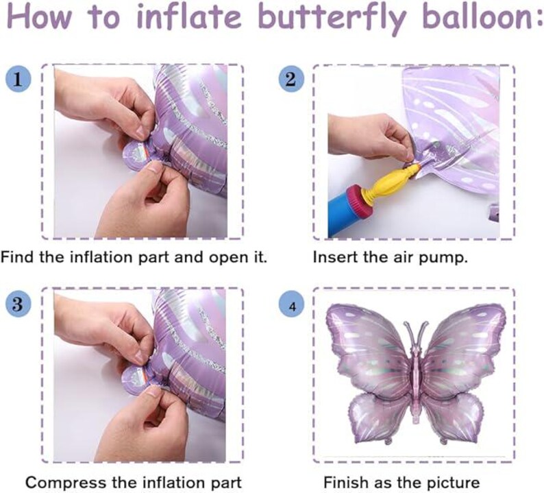 4pcs Purple Butterfly Foil Balloons for Wedding, Baby Shower & Party ...