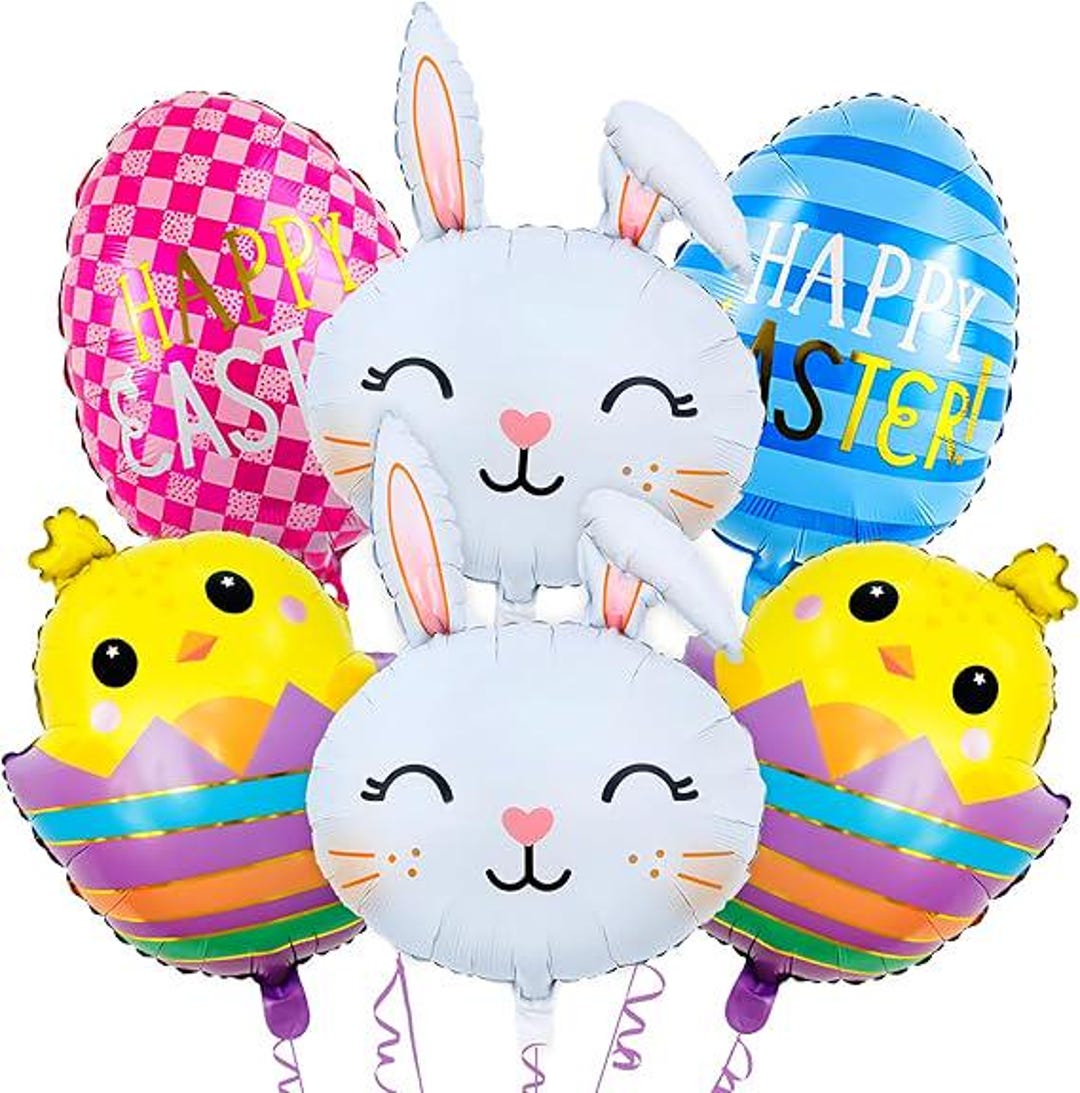 6PCS Easter Bunny Foil Balloons – Rabbit Head & Egg Balloons for Party ...