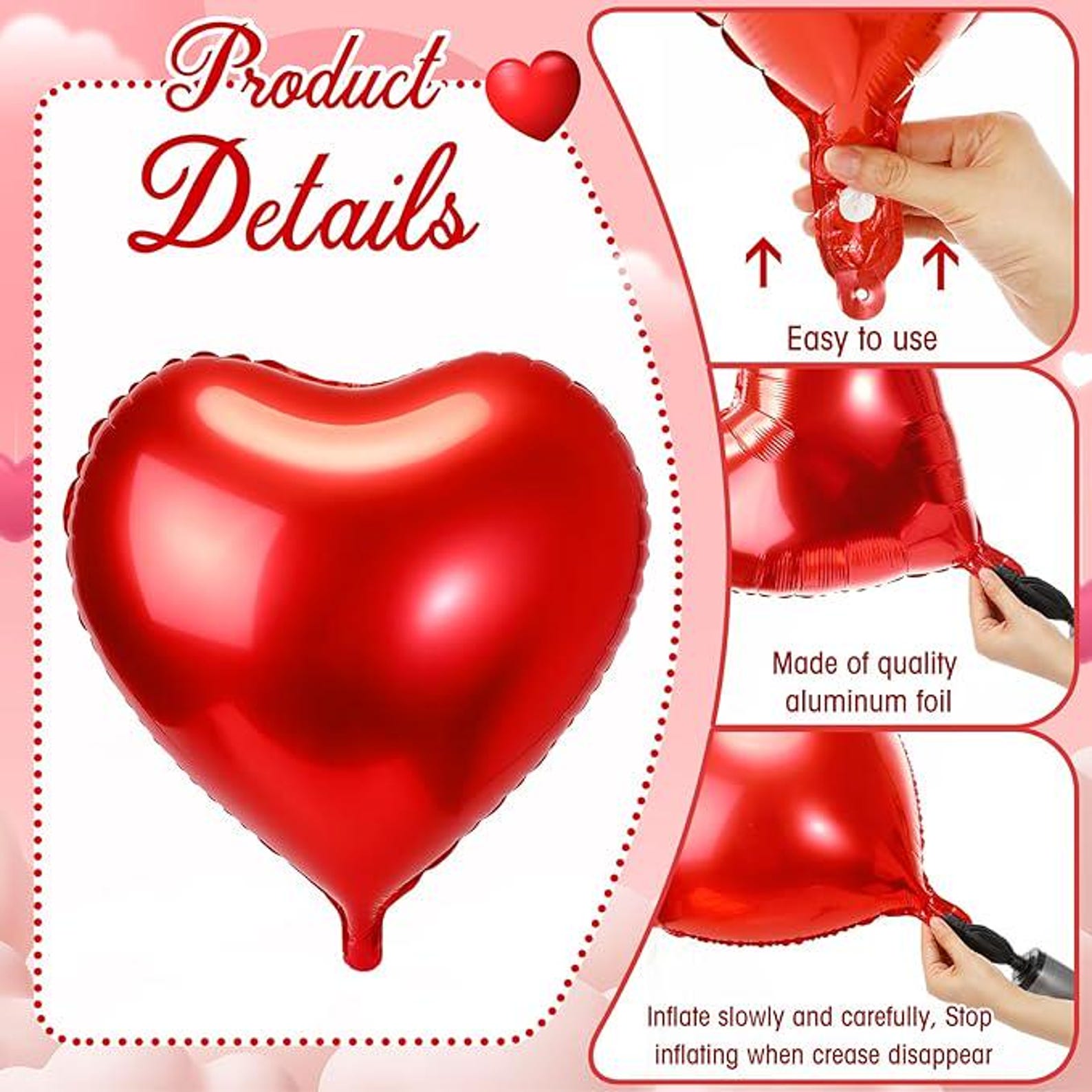 Red Heart Foil Balloons With Satin Bows: Valentine's Day Decor (30 Sets ...