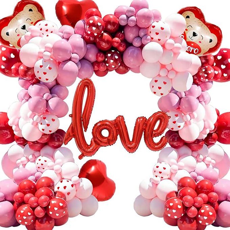 143 Pcs Valentines Day Balloon Arch Garland Red Pink White Heart Love ...