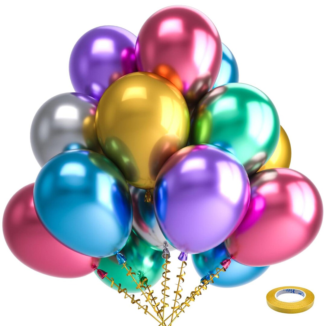 100-pack 12" Metallic Chrome Balloons – Colorful Latex Party Balloons ...