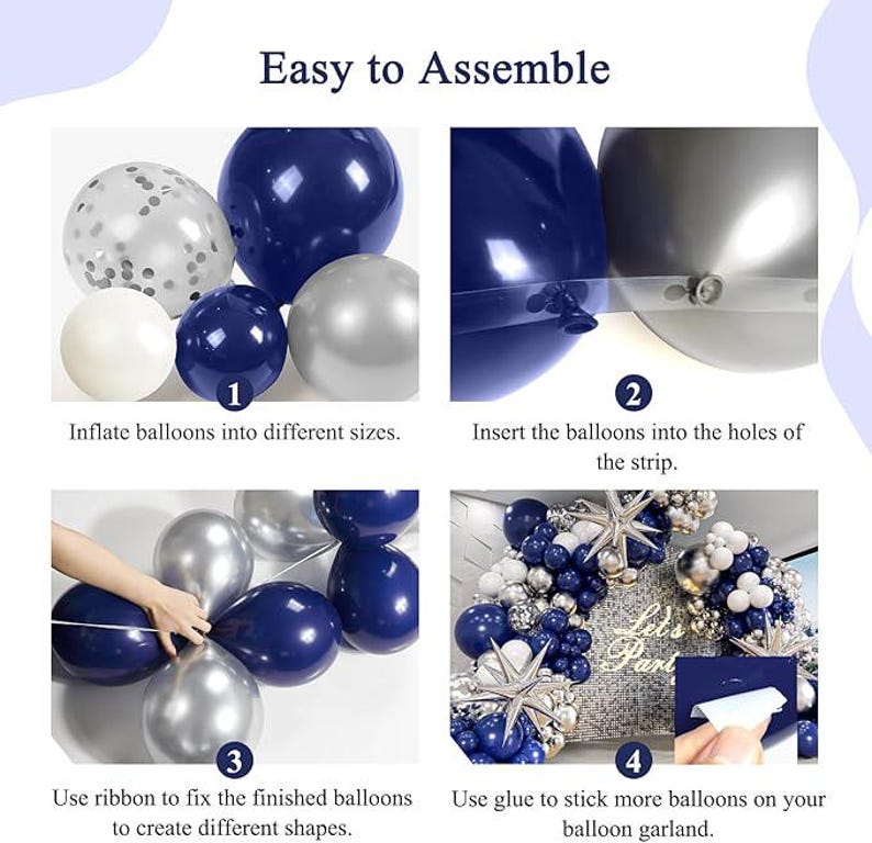 130pcs Navy Blue Silver Balloon Arch Kit With Stars for Birthday Events ...