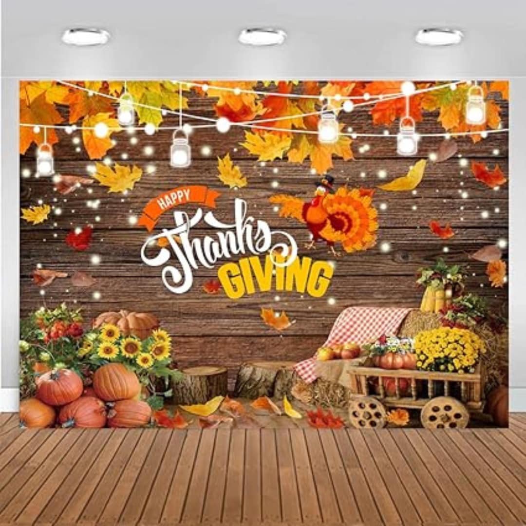 7x5ft Thanksgiving Backdrop Fall Harvest Pumpkin Scarecrow Wooden Party ...