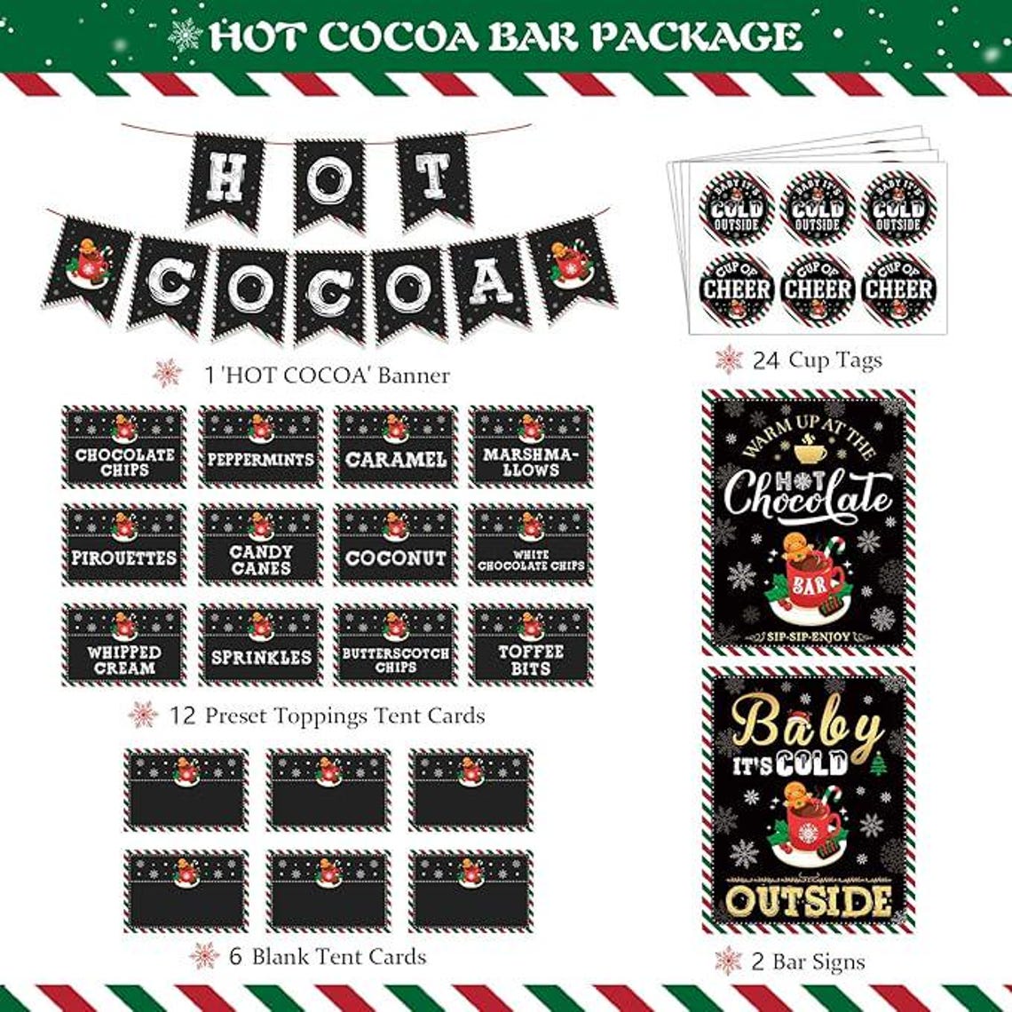 Hot Cocoa Bar Kit With Banner, Labels, Cup Tags for Winter Wonderland ...