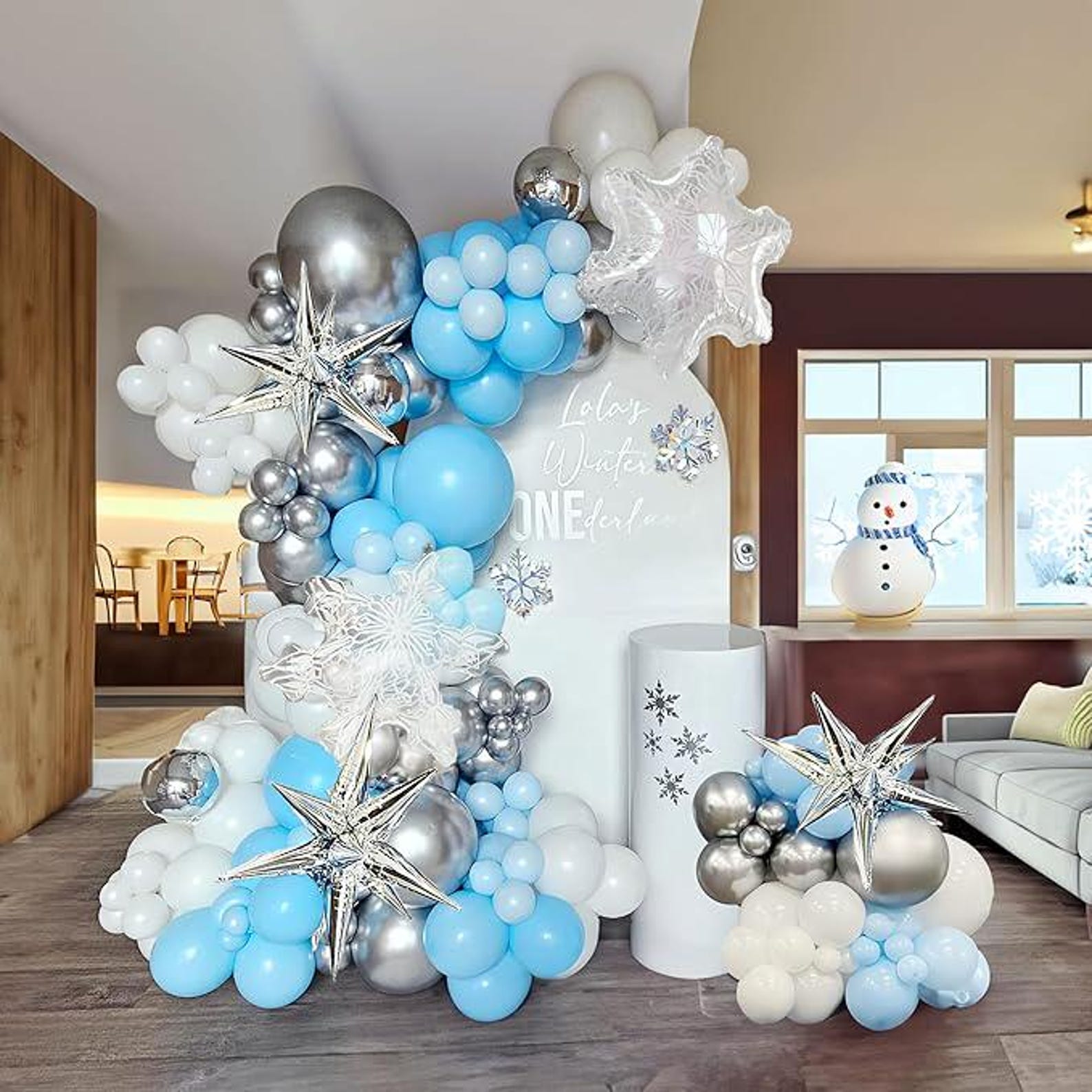 126-piece Winter Snowflake Balloon Arch Kit With Blue White Silver ...