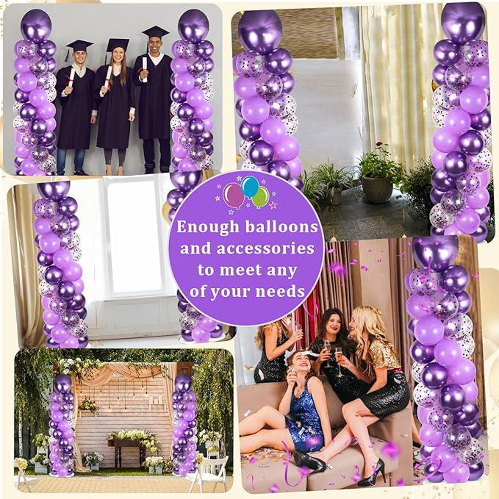 2 Sets Purple Balloon Column Stand Kit With 100 Balloons for Party ...