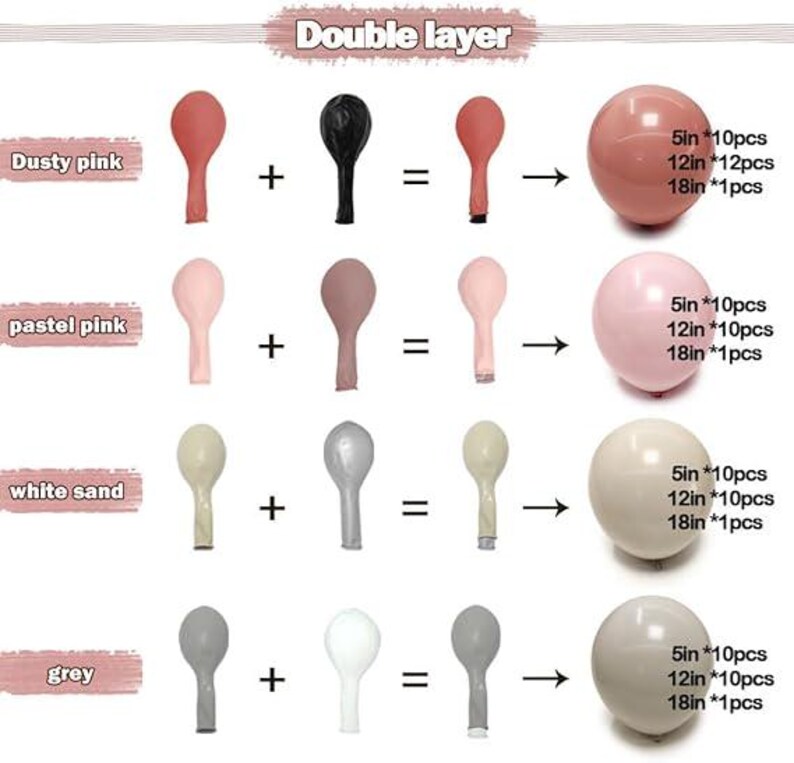Dusty Rose Balloon Arch Kit Double Stuffed Pink Grey White for Baby ...
