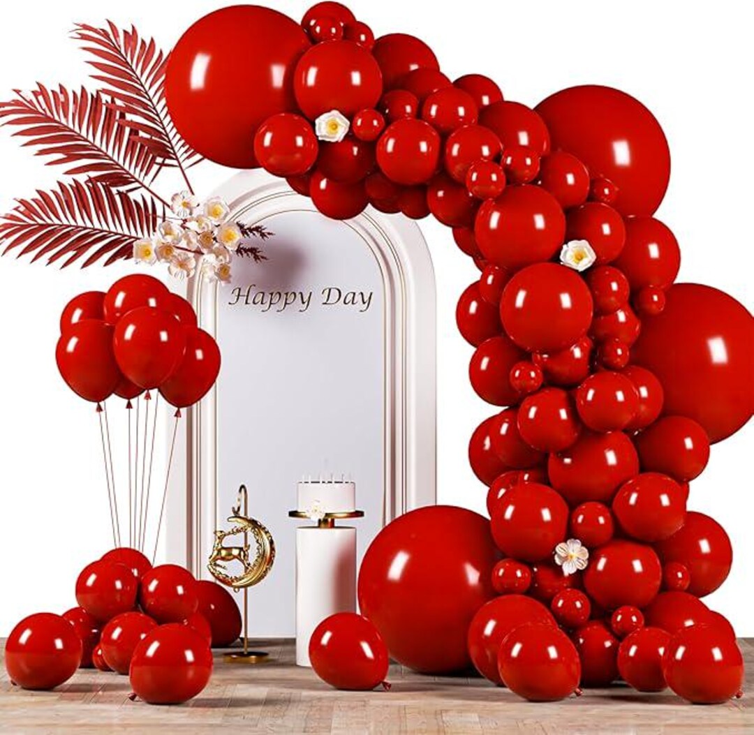 130 Pcs Ruby Red Balloon Garland Arch Kit Dark Red Latex Party ...