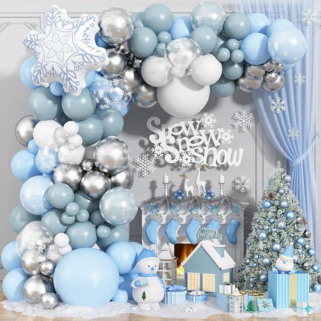 130PCS Blue Snowflake Balloon Arch Kit With White Silver Balloons for ...