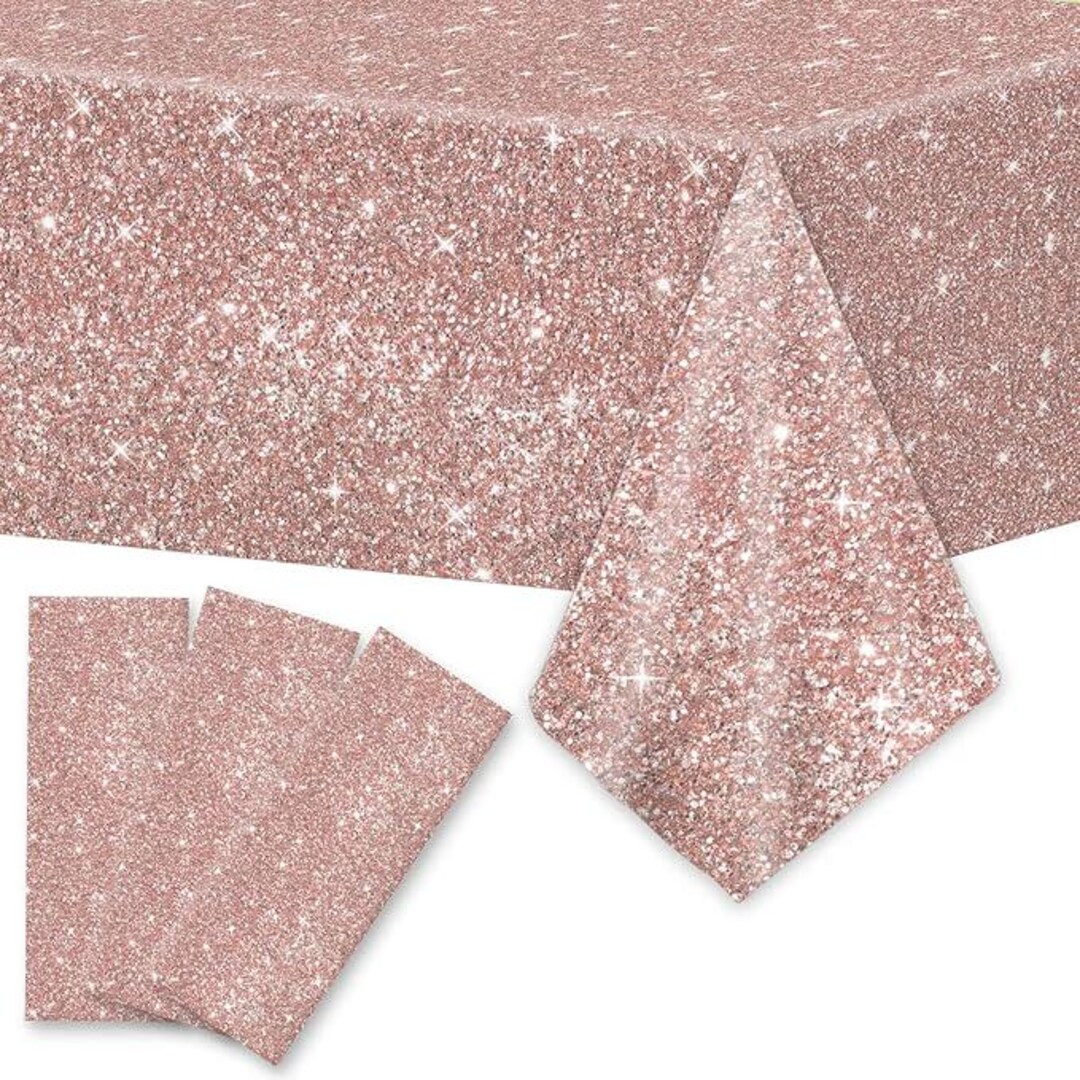3pcs Pink Rose Gold Sequin Tablecloths Glitter Birthday Party Table ...