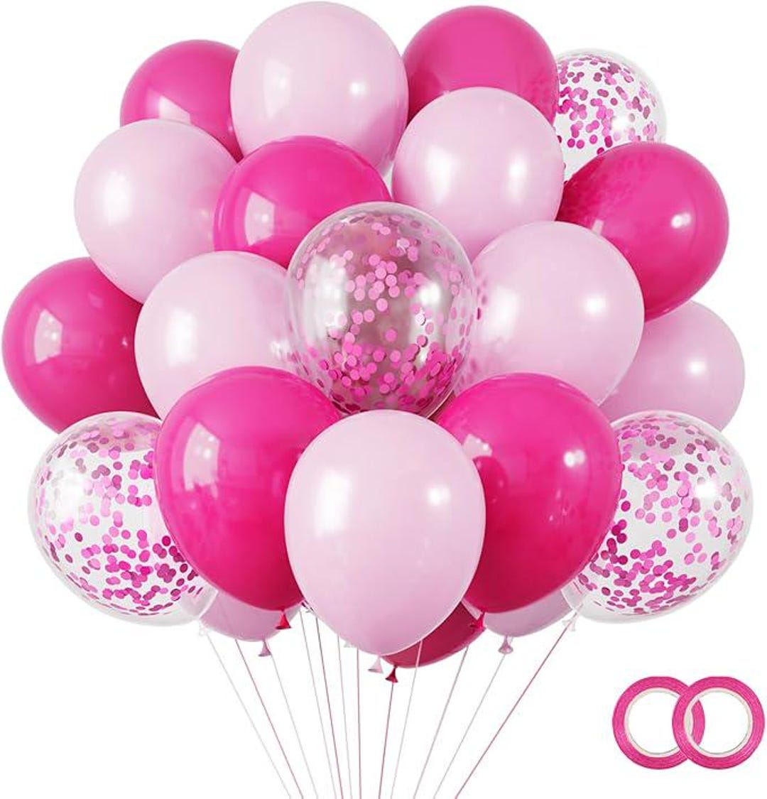 65 Pcs Hot Pink Balloons 12 Inch Magenta Confetti Valentines Birthday ...
