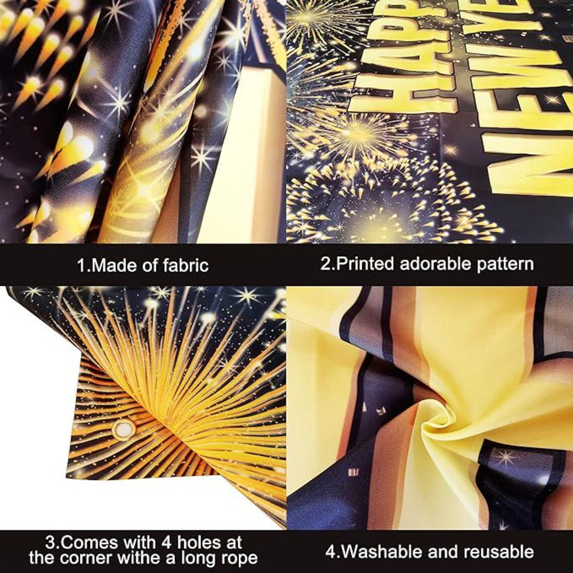 XL Happy New Year Banner 2026 72x44 Inch Backdrop NYE Party Decorations ...