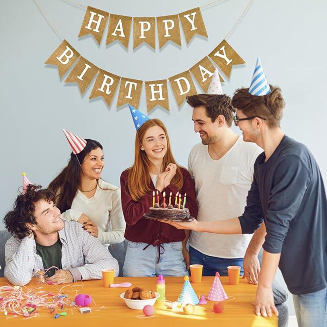 No-diy Burlap Happy Birthday Banner – Rustic Brown Bunting for Party ...