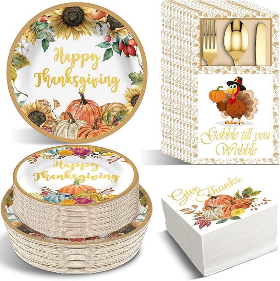 264pcs Thanksgiving Dinnerware Set Plates Napkins Cutlery Fall Harvest Decor - Etsy
