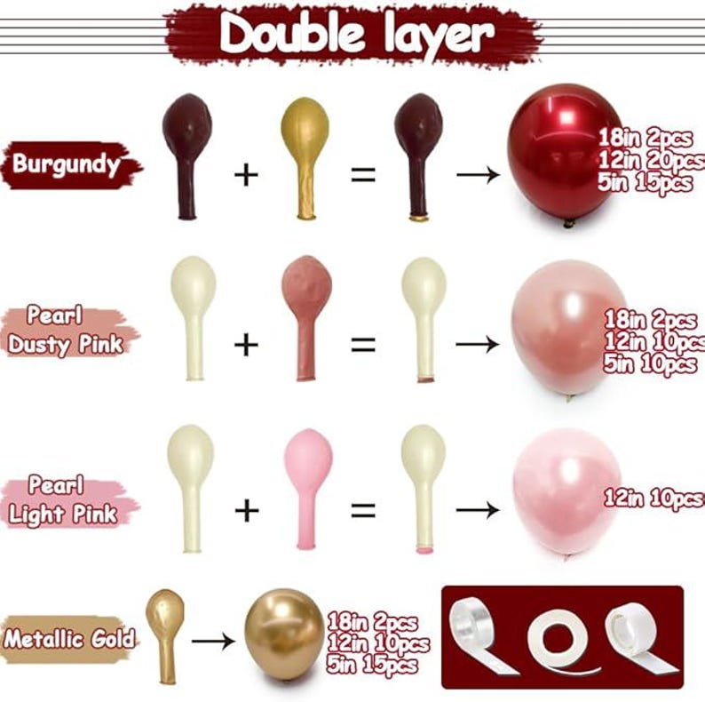 Burgundy Pink Balloon Arch Kit – Red, Gold & Maroon Balloons for Party ...
