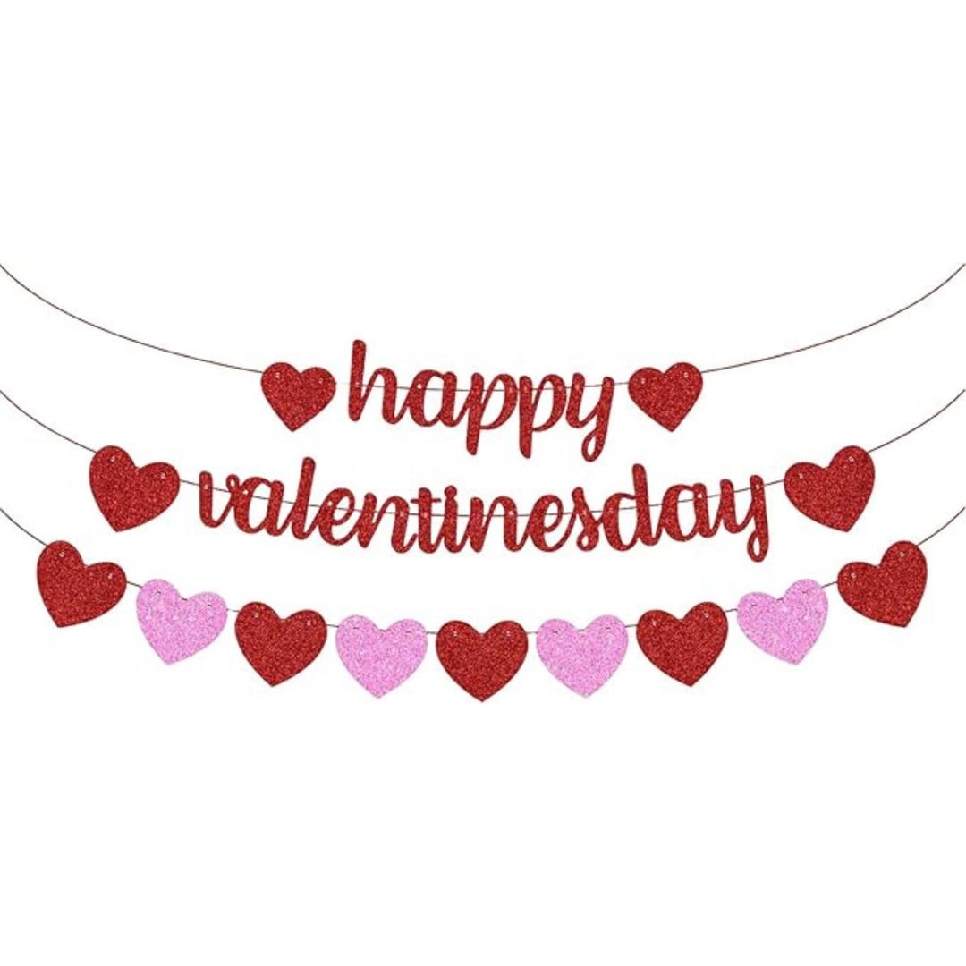 Glitter Happy Valentines Day Banner Red Pink Heart Garland Valentines ...