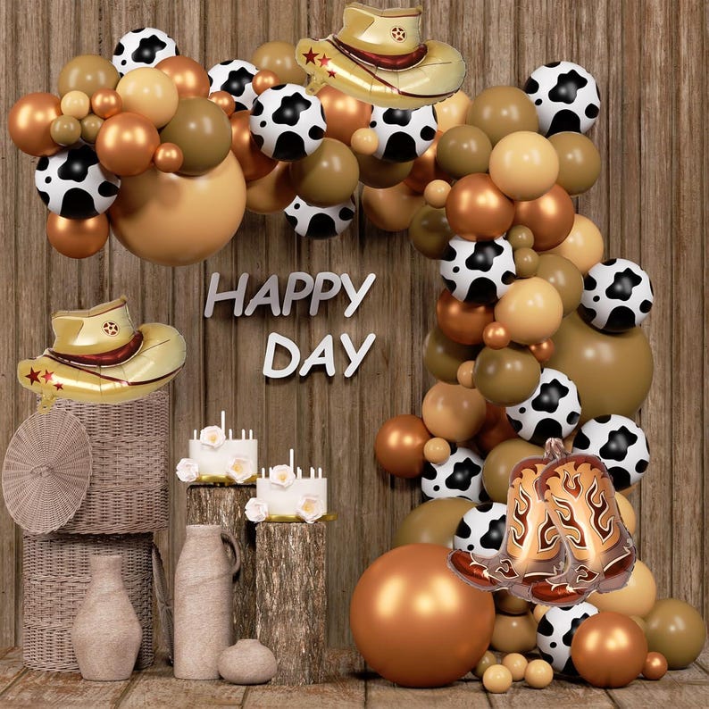 135pcs Western Cowboy Balloon Arch Kit With Cow Print for Farm Theme ...