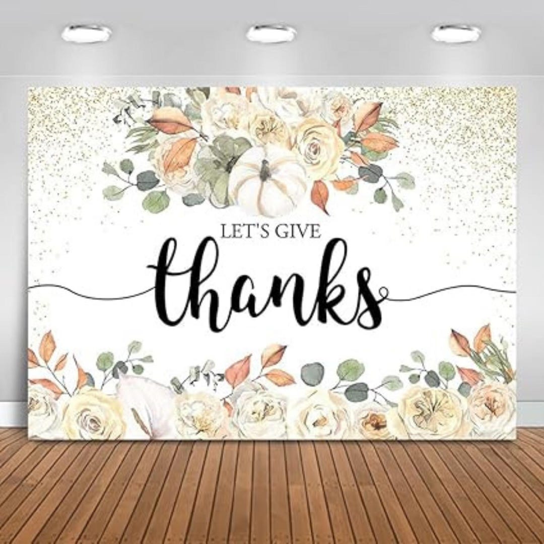 Let's Give Thanks Backdrop Boho Floral Pumpkins 7x5ft Thanksgiving ...