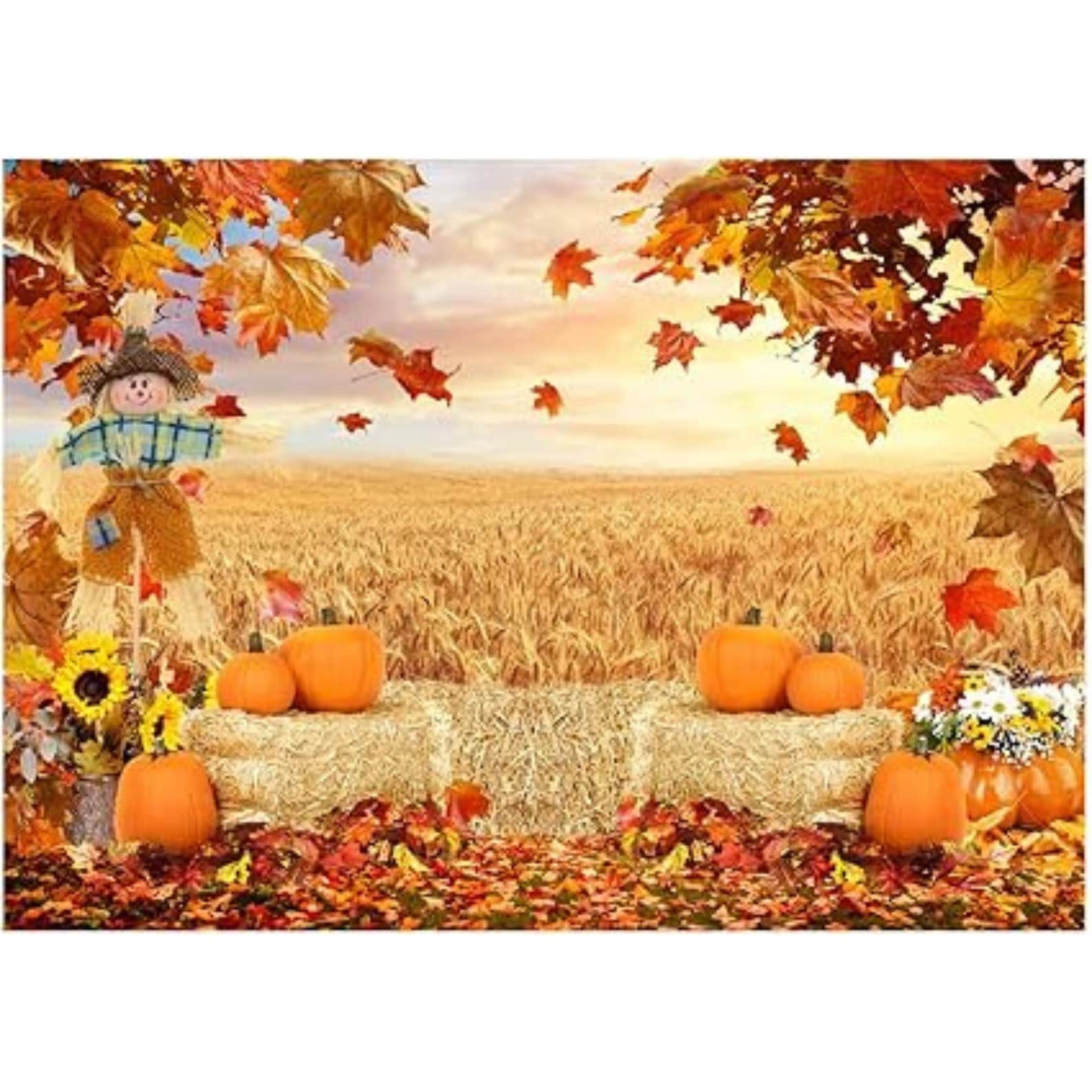 7x5ft Fall Photography Backdrop Autumn Leaves Pumpkin Photo Background ...