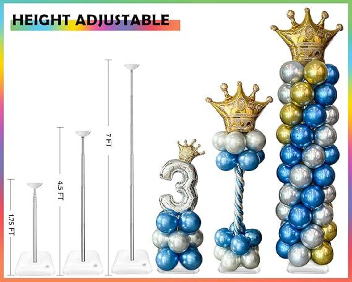 Adjustable 7FT Balloon Column Stand Kit: Stainless Steel Party Decor (2 ...
