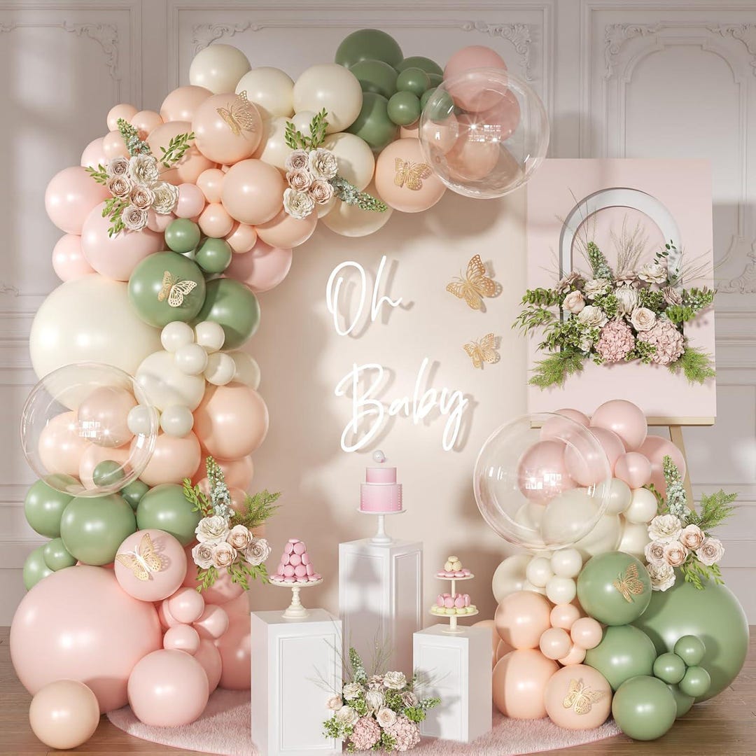 Pink & Sage Green Balloon Arch Kit: 131 Pcs Party Décor - Etsy