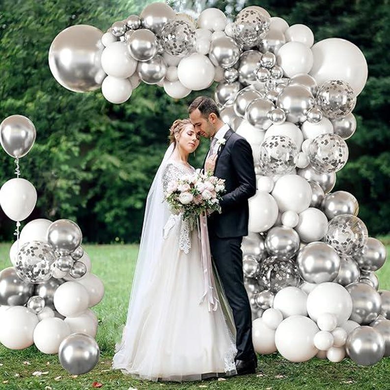 132pcs Silver White Balloon Arch Kit for Wedding Baby Shower Graduation ...