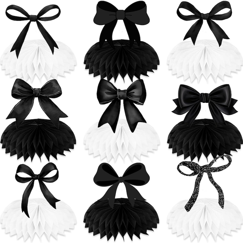 9-piece Black Bow Honeycomb Centerpieces for Birthday and Baby Shower ...