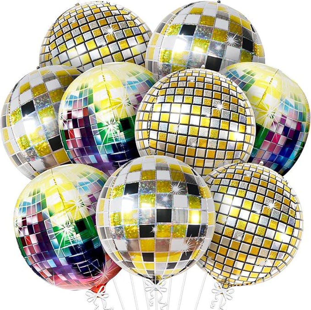 Multicolor Disco Ball Balloons 22 Inch Pack of 6 4D Party Decorations ...