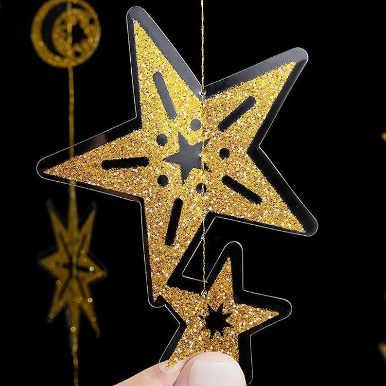 Glitter Gold Star Garlands Celestial Streamer Hanging Stars Moon Party ...