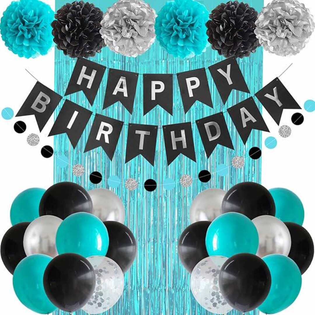 Black Teal Blue Silver Birthday Decorations Balloons for Men Women Boys ...