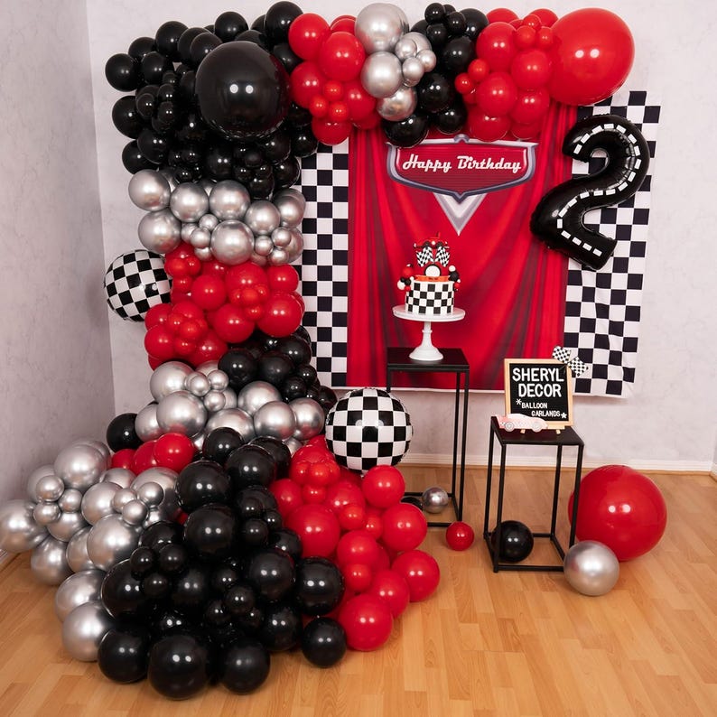 All-in-1 Race Car Balloon Arch Kit With Trophy Number 2 for Birthday ...