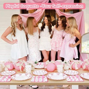 175PCS Coquette Pink Bow Birthday Party Supplies Set, Plates, Napkins ...