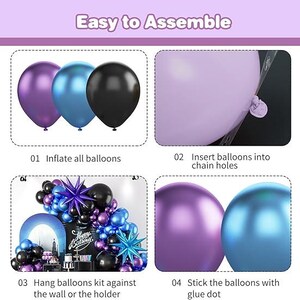 105pcs Black Purple Blue Balloon Arch Kit With Metallic Balloons for ...
