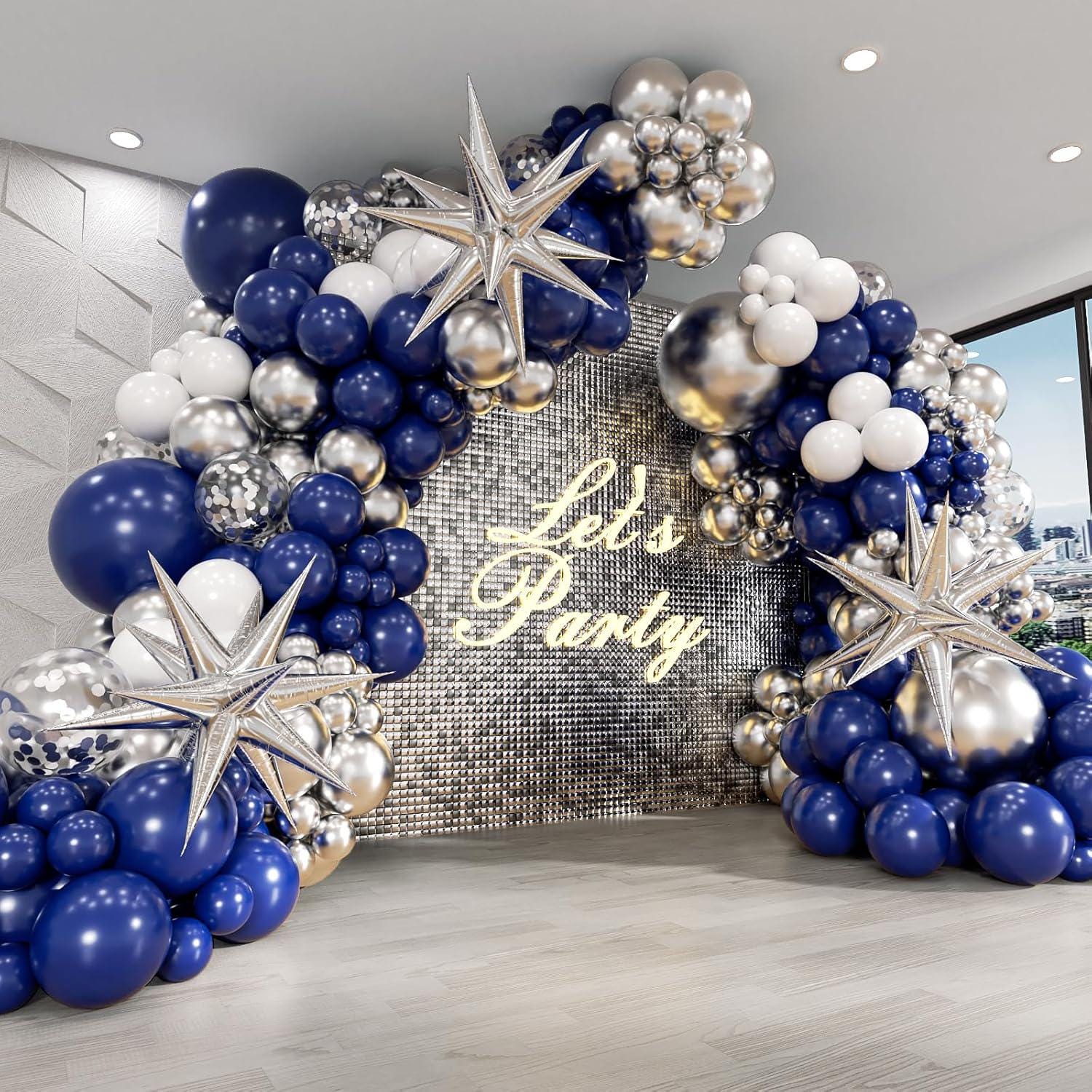 130pcs Navy Blue Silver Balloon Arch Kit With Stars for Birthday Events ...