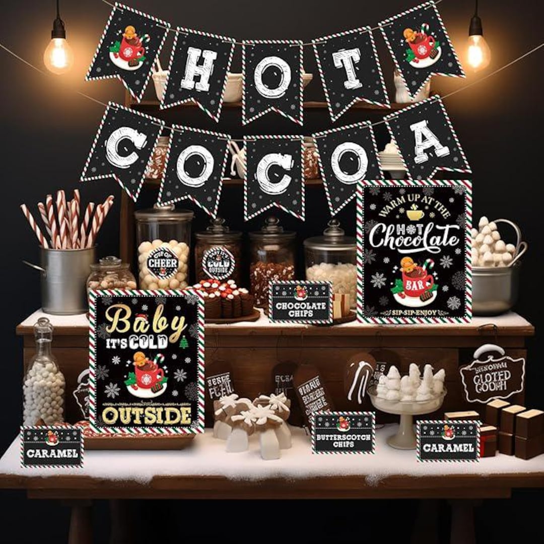 Hot Cocoa Bar Kit With Banner, Labels, Cup Tags for Winter Wonderland ...