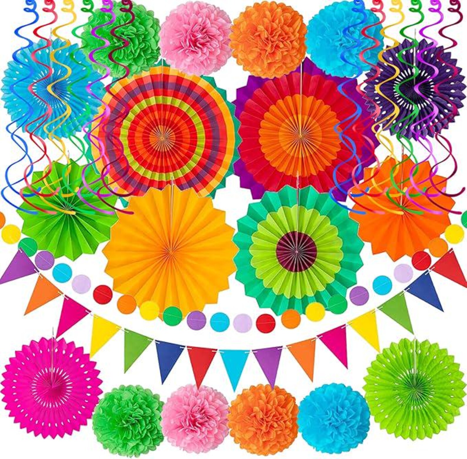 32pcs Fiesta Party Decor Set With Fans, Garlands & Swirls – Cinco De ...