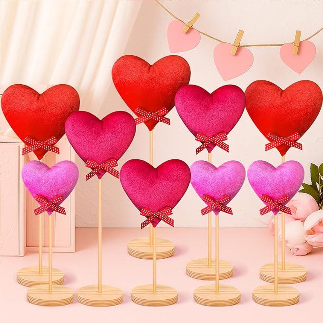 9pcs Valentines Velvet Heart Table Decor Red Fabric Hearts for Party ...