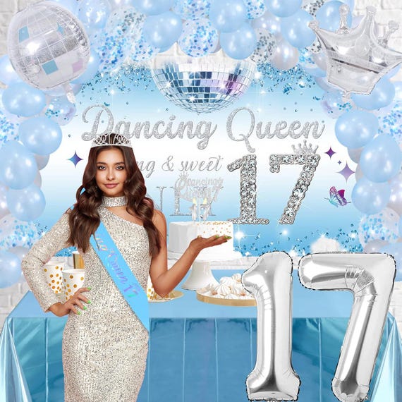 Dancing Queen Party Decorations 17 Gold Glitter 17 Cut-Out Numbers For ...