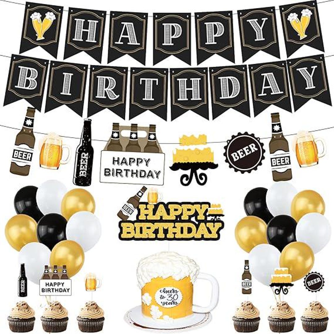 Beer Birthday Decorations Cheers and Beers Banner Balloons for Men 30th ...