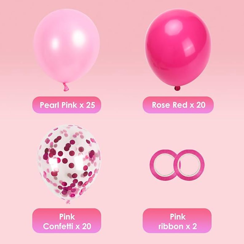 65 Pcs Hot Pink Balloons 12 Inch Magenta Confetti Valentines Birthday ...