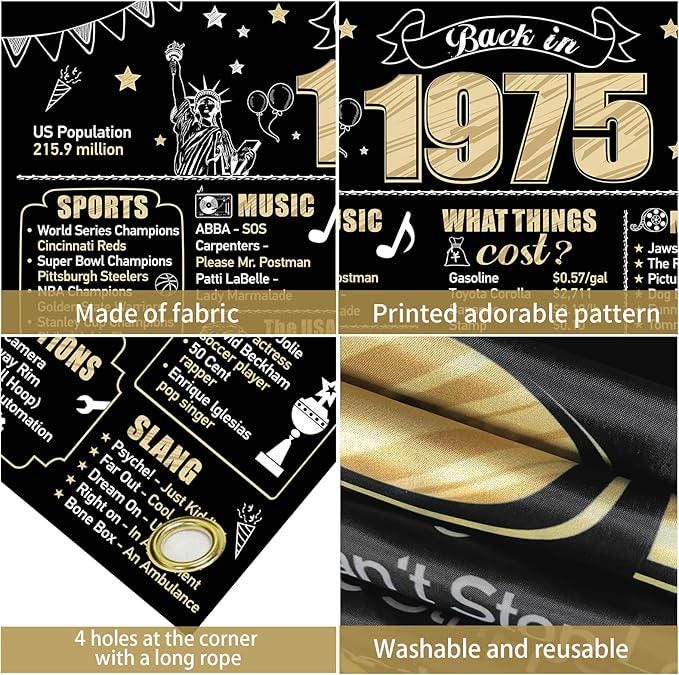 50th Birthday Backdrop: Black & Gold 1975 Party Banner - Etsy
