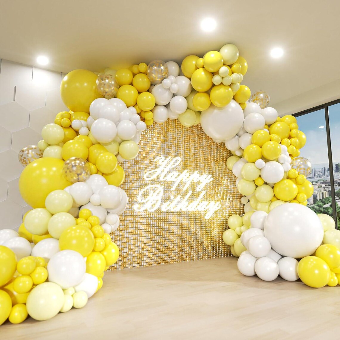 Yellow Balloon Arch Kit 140 Pastel Yellow, White & Gold Balloons for ...