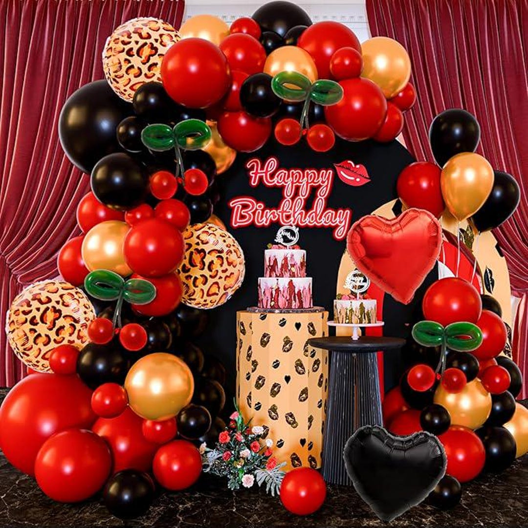 Cheetah Print Balloon Arch Kit Red Black Gold Leopard Birthday Party ...