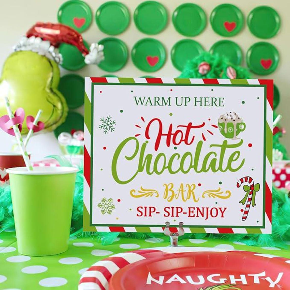 Winter Hot Chocolate Bar Kit With Red Green Banner, Labels & Cup Tags ...