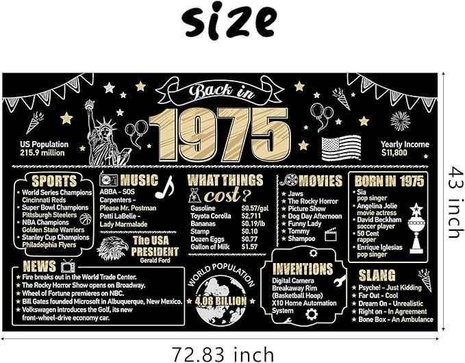 50th Birthday Backdrop: Black & Gold 1975 Party Banner - Etsy