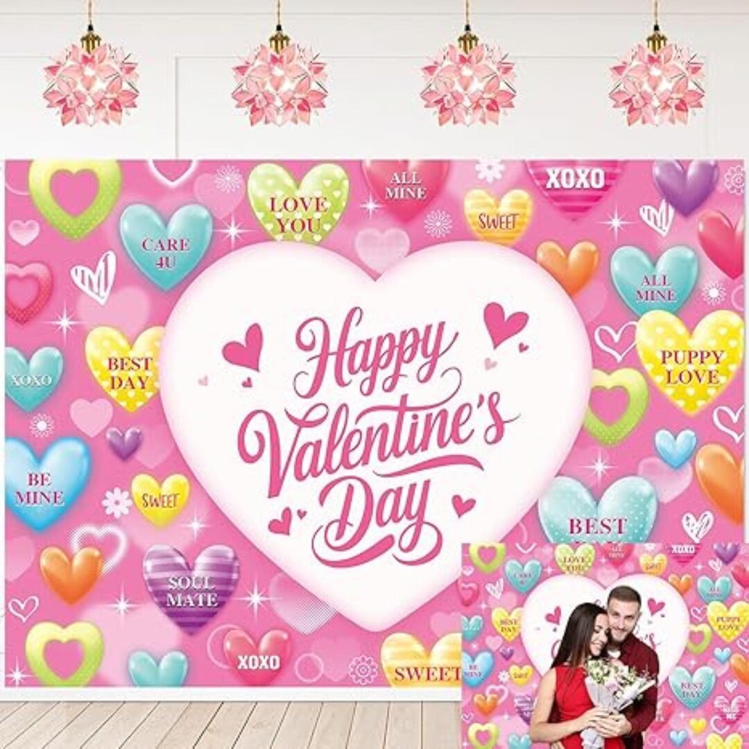 Happy Valentines Day Backdrop Conversation Heart Photo Banner 7x5ft ...