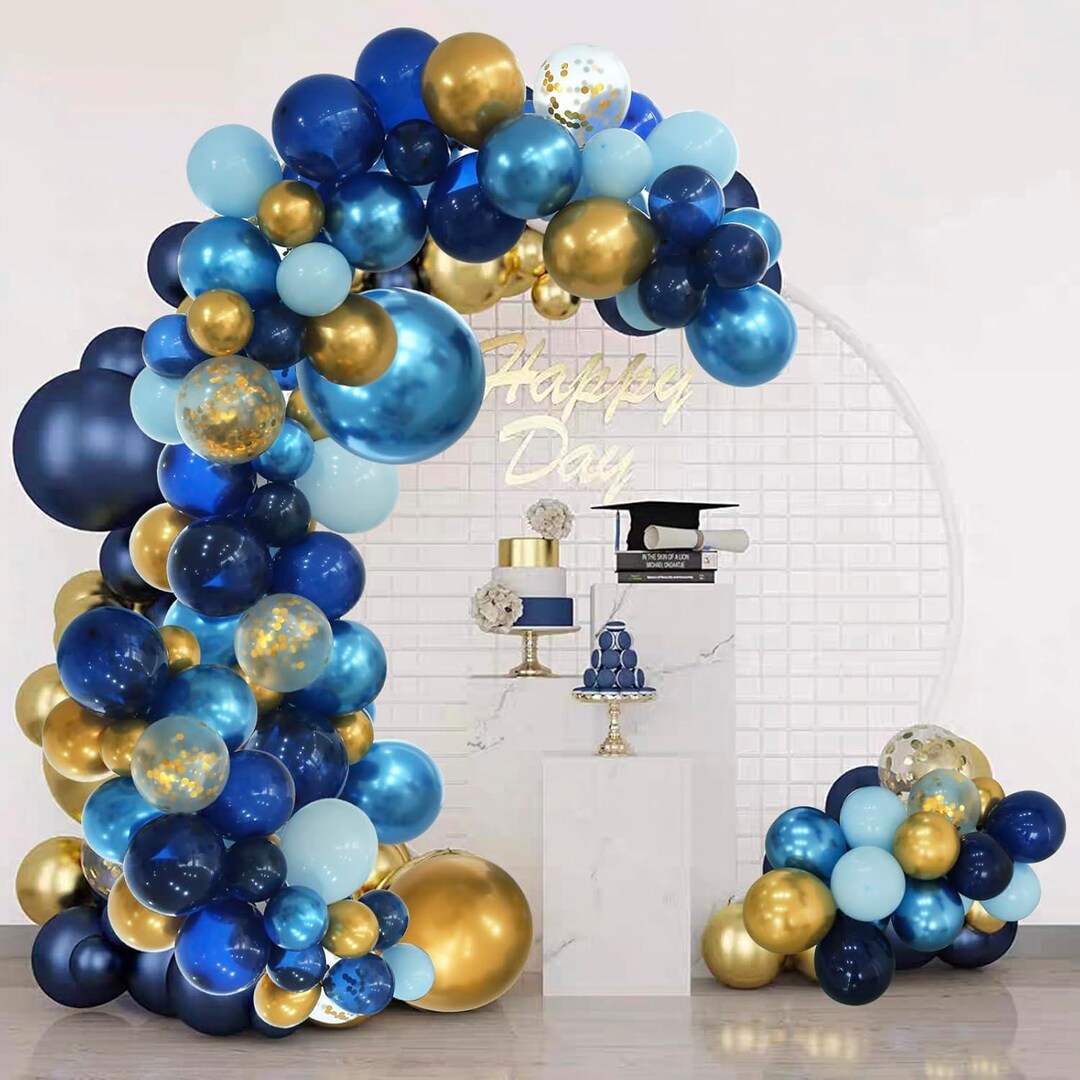 Blue & Gold Balloon Garland Kit – Navy, Metallic, and Pastel Balloons ...